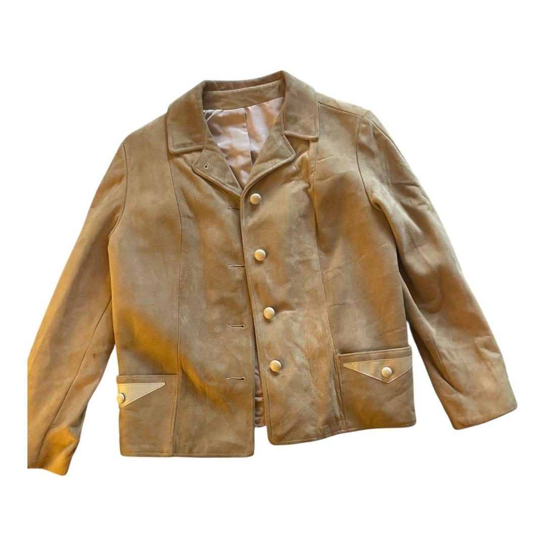 Vintage 60s Highlander Camel Tan Suede Blazer Jacket Womens Preppy ...