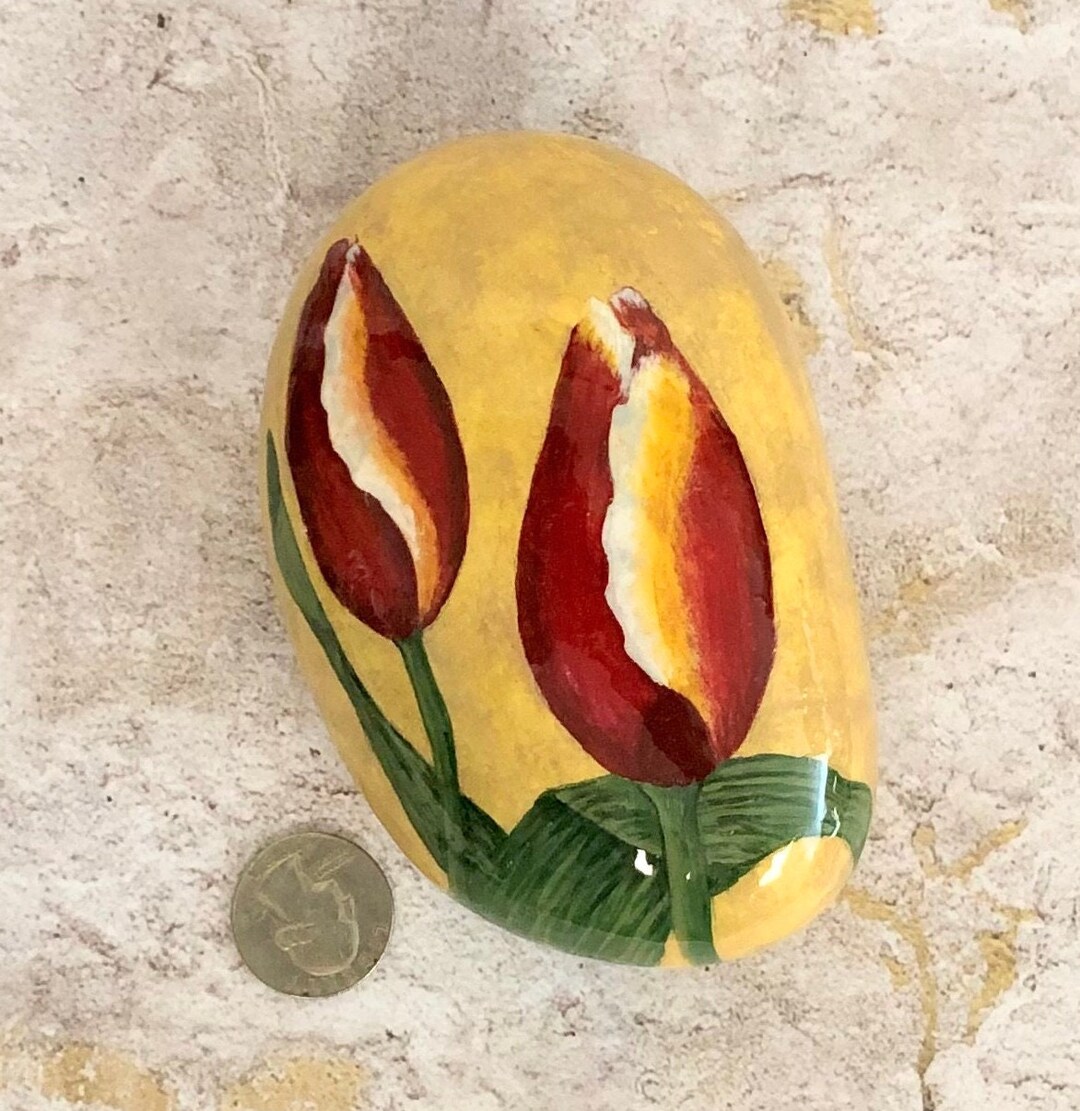Hand Painted Rock of Two Lacy Red Tulips in the Golden Sunset - Etsy