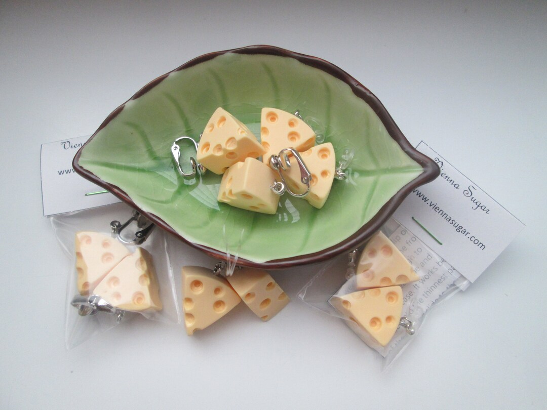 Yellow Resin 3D Swiss Cheese Wedge Invisible Clip on or Pierced ...