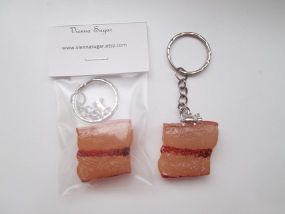 Bacon Pork Belly Keychain With Silver Pig Charm Perfect for - Etsy