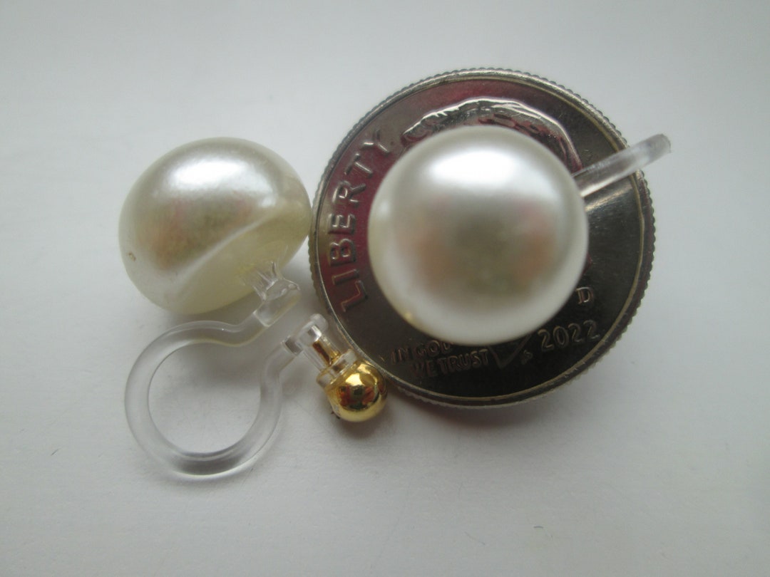 10 Mm Beige Faux Pearl Metal Free Invisible Clip on Earrings With ...