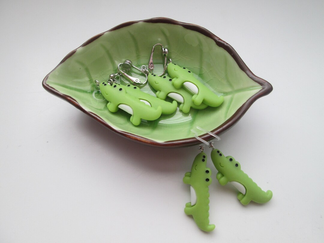 Green Alligator Invisible Clip on Earrings Metal Free Ear Wire for ...