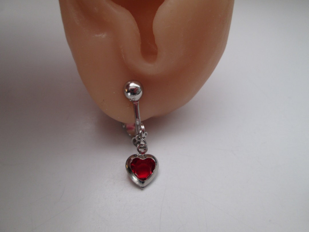 Tiny Red Rhinestone Heart Clip on Earrings: Hypoallergenic Metal Free ...