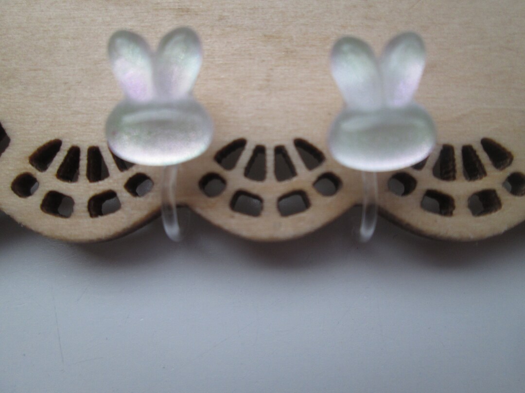 Iridescent Glass Bunny Rabbit Shape Invisible Clip on Earrings - Etsy