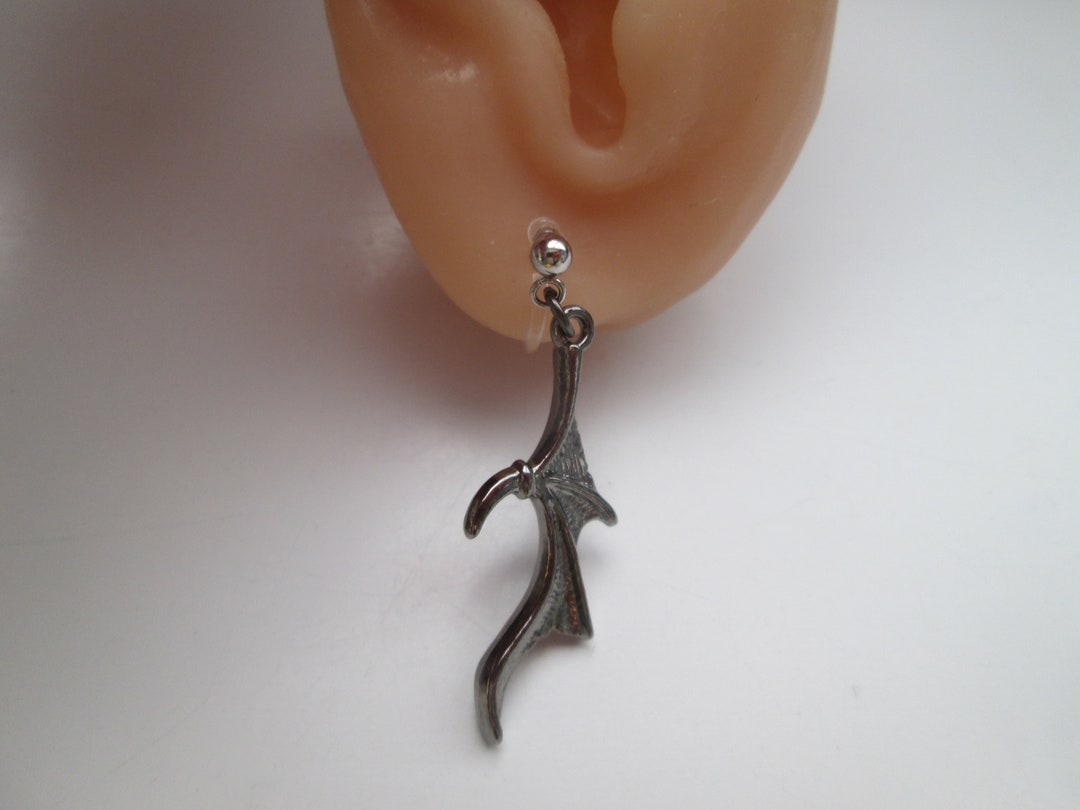 Silver Dragon Wing Invisible Clip on Earrings or Hypoallergenic Metal ...