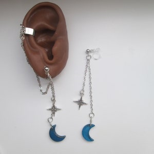 Celestial Moon & Star Theme Connected Ear Cuff Chain With Crescent Moon ...