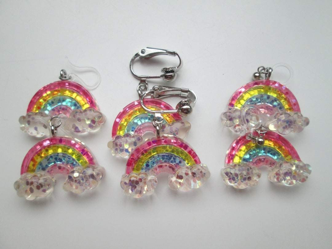 Glitter Resin Rainbow Invisible Clip on Earrings Hinge Back or Metal ...