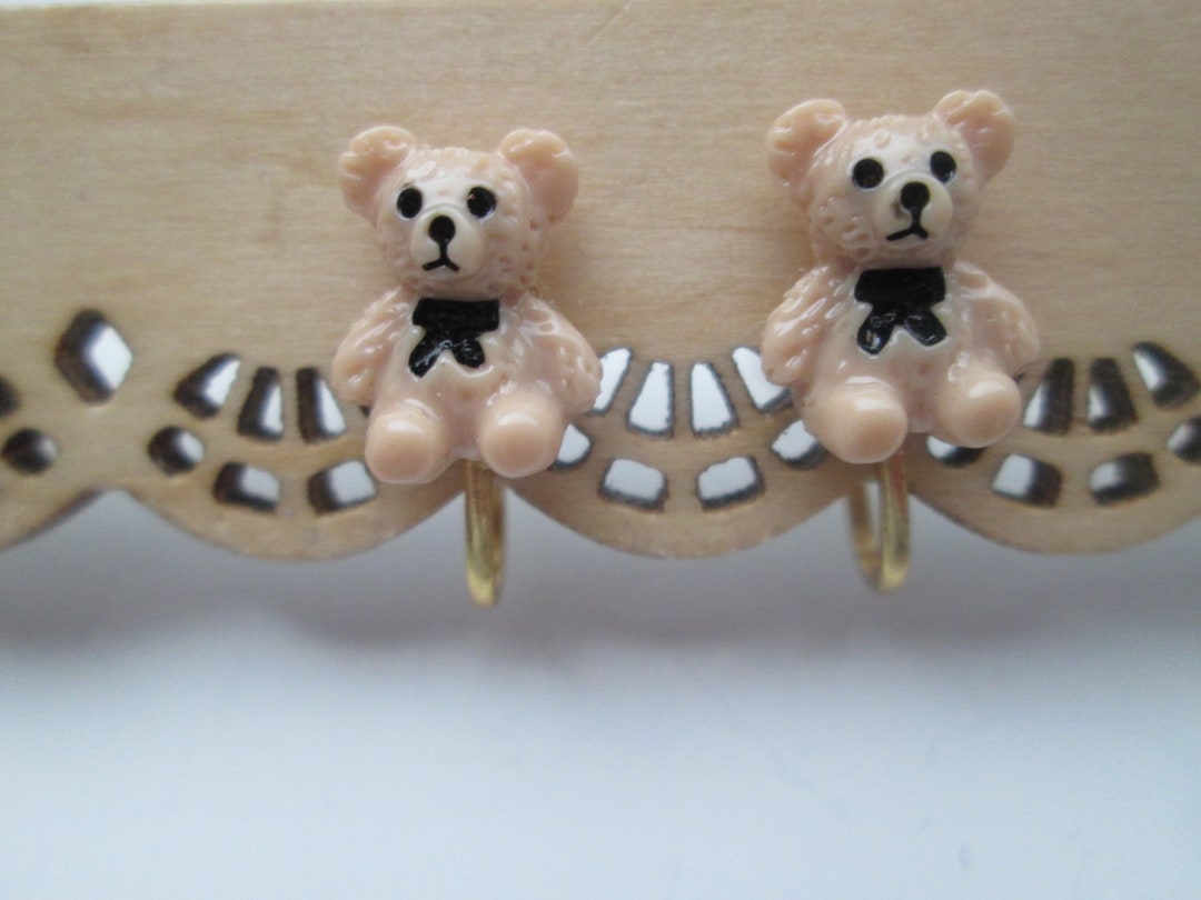 Resin Teddy Bear Screw Back or Invisible Clip on Earrings No Pierce ...