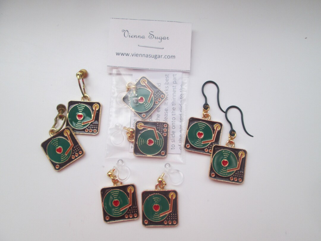 Enameled Record Player Earrings: Clip on or Hypoallergenic Ear Wires - Etsy