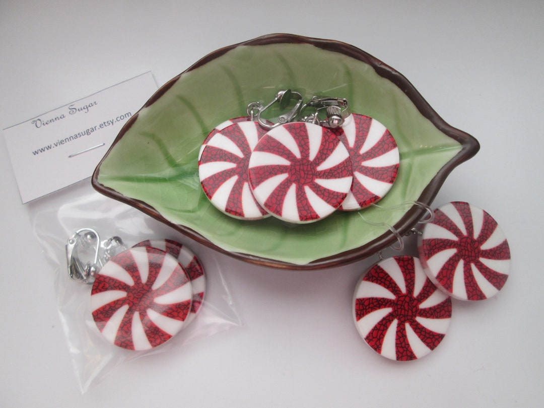 Peppermint Candy Disk Invisible Clip on Earrings Metal Free Ear Wire ...