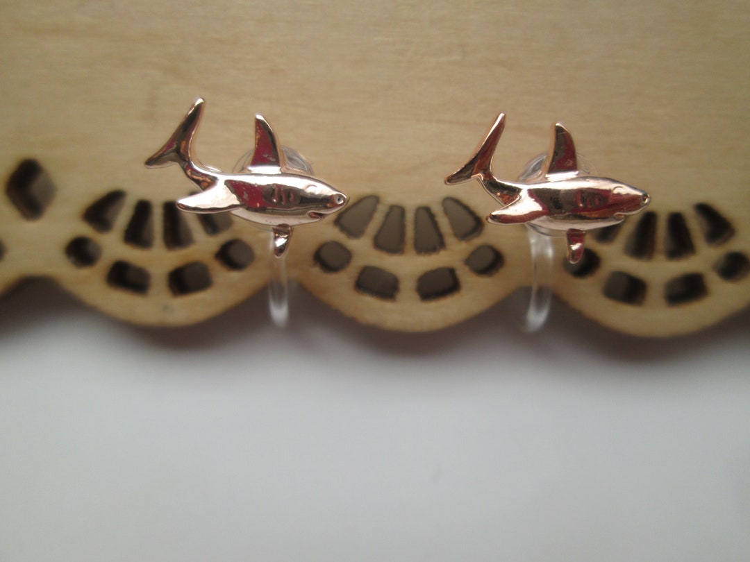 Tiny Rose Gold Shark Invisible Clip on Earrings With Comfortable Clear ...