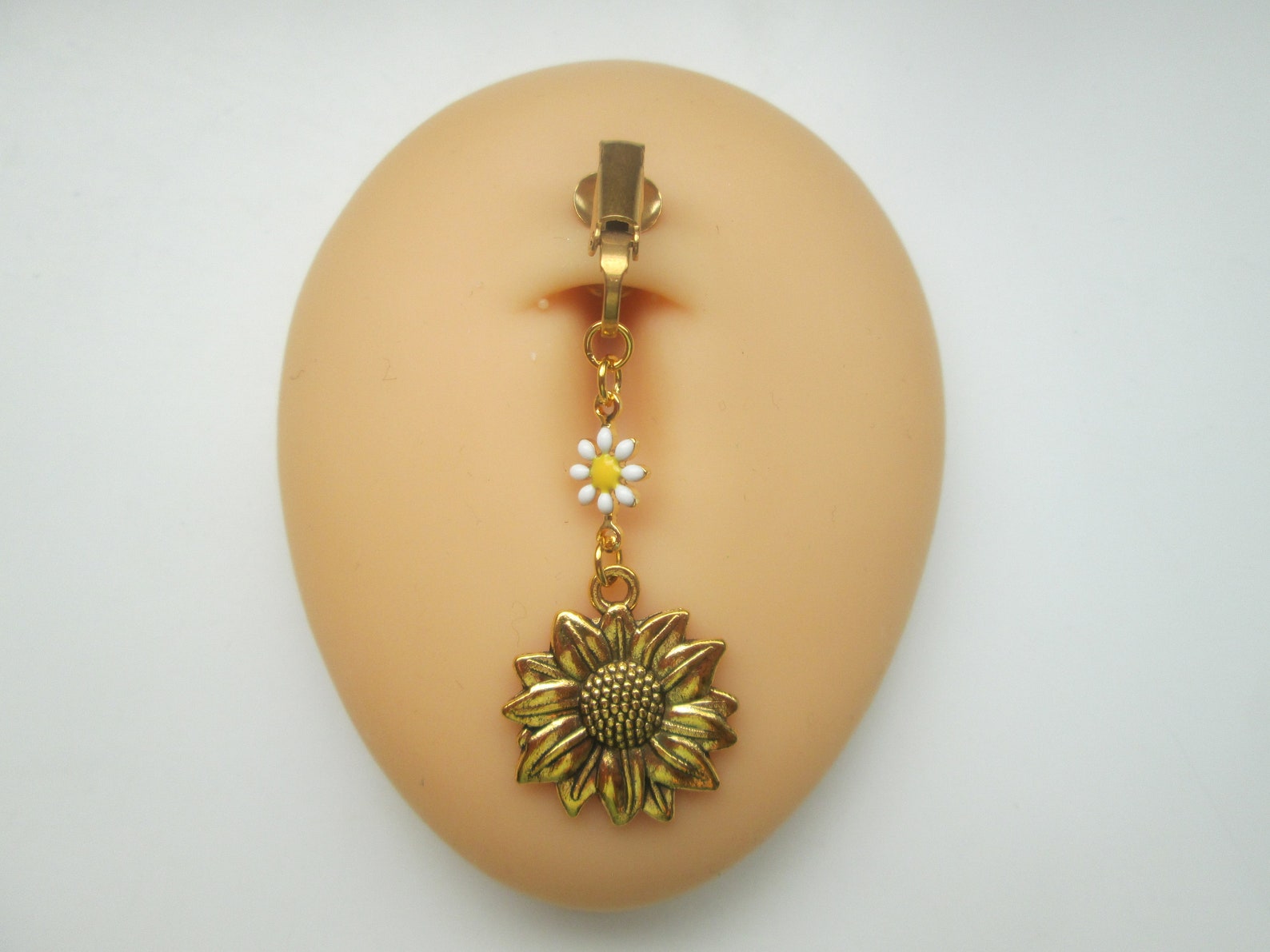 Gold Sunflower and Daisy Clip on Dangle Belly Ring Fake Navel Piercing ...