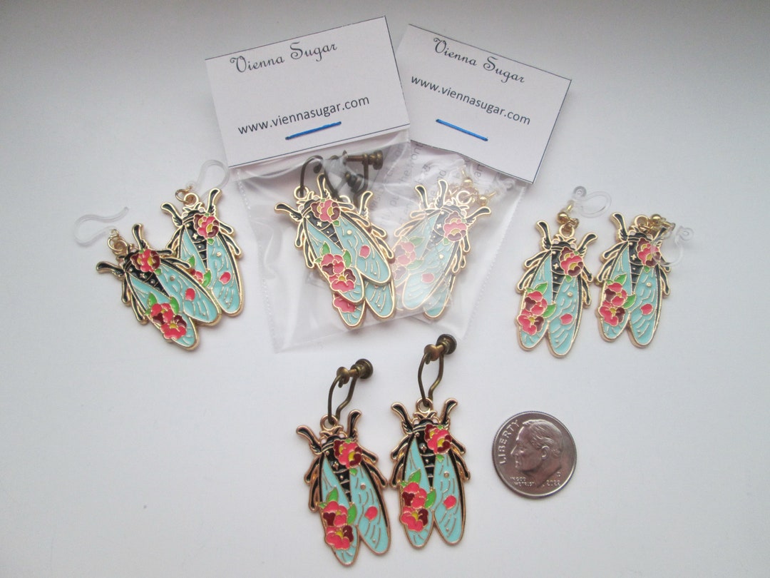 Cicada Insect Invisible Clip on Earrings or Hypoallergenic Metal Free ...