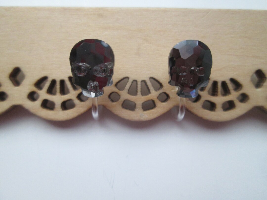 Gray Rhinestone Skull Invisible Clip on Earrings - Etsy