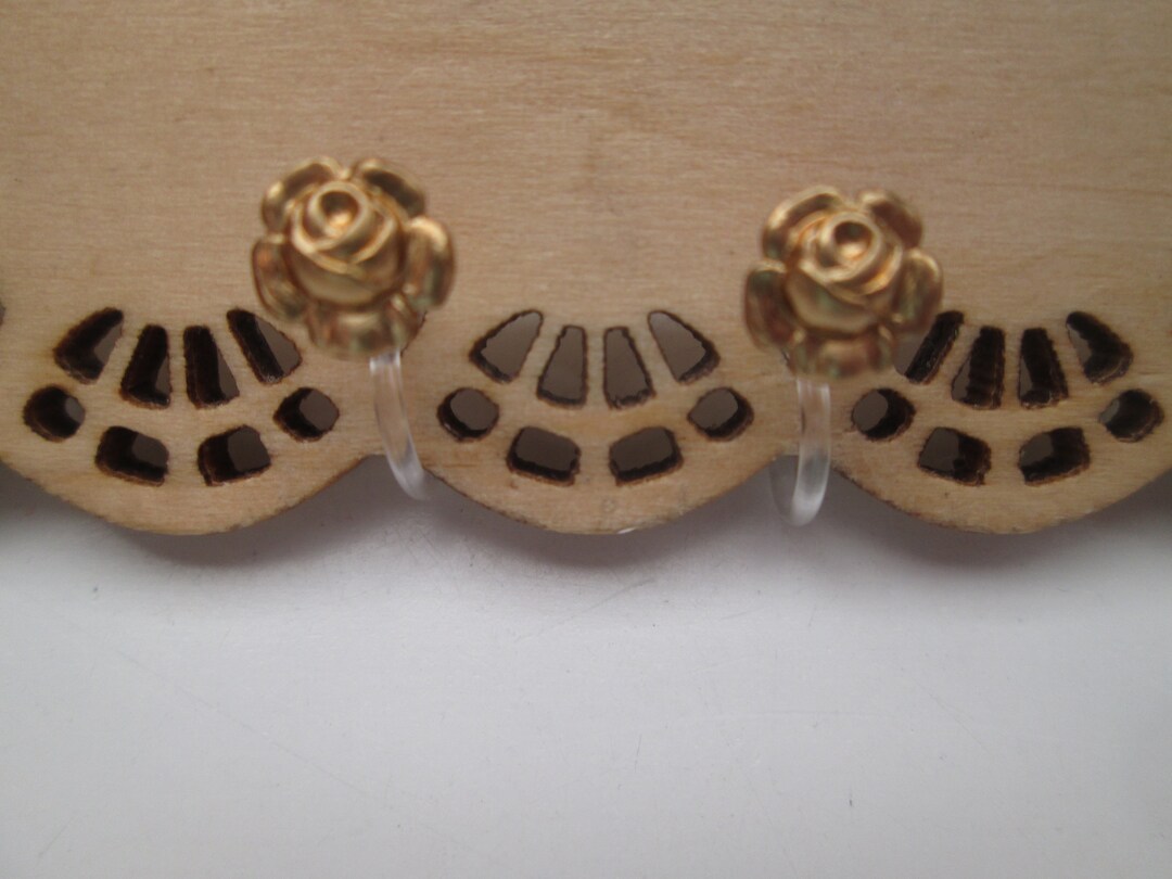 Tiny Brass Rose Flower Invisible Clip on Earrings With Comfortable ...