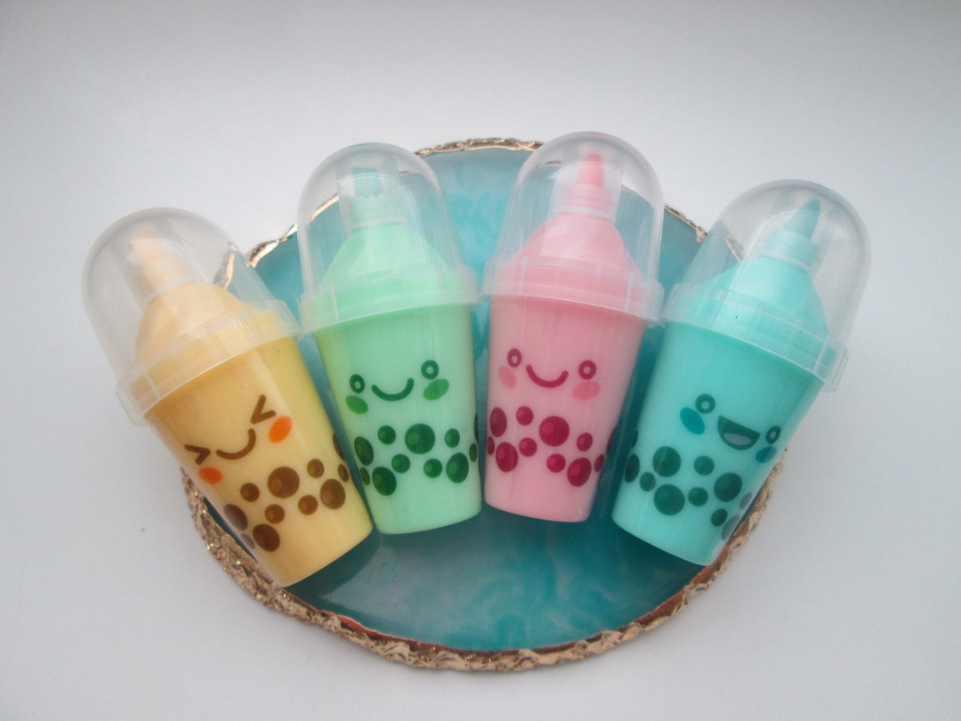 Set of 4 Kawaii Smiling Boba Milk Tea Highlighter Markers - Etsy