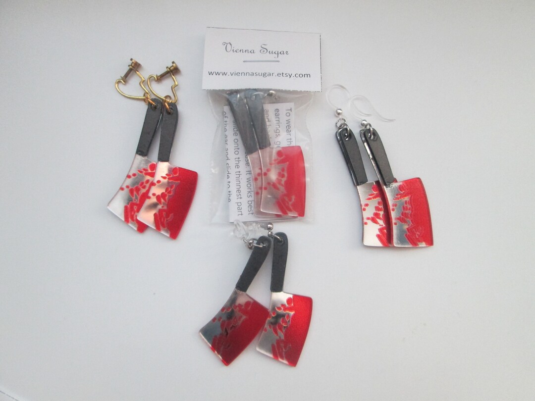 Shiny Kitchen Cleaver Invisible Clip on Earrings Hypoallergenic Metal ...