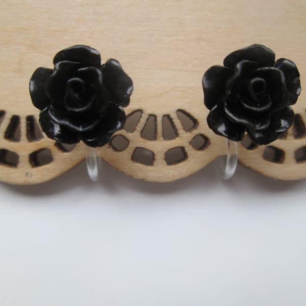 Black Rose Earrings - Etsy