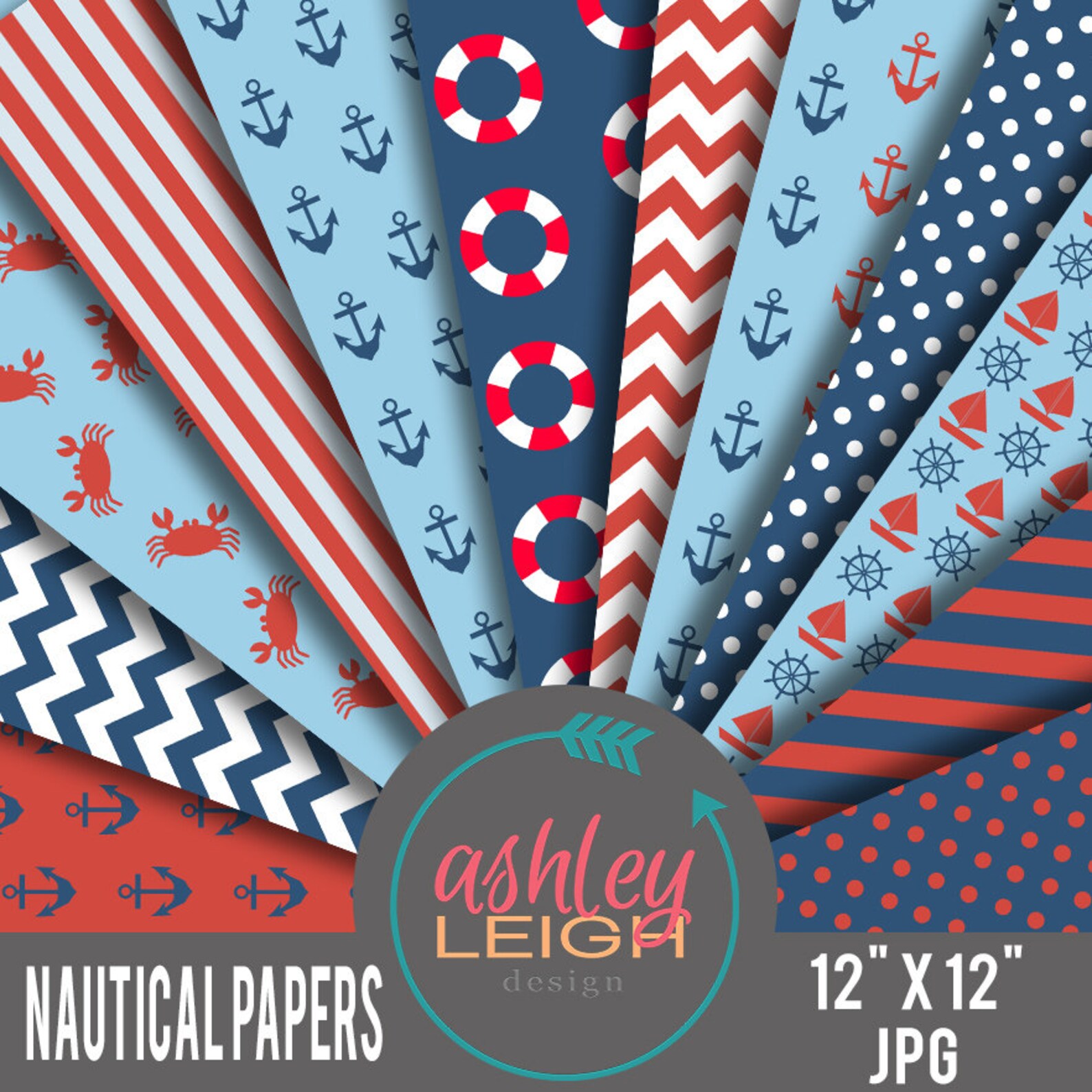 Nautical Digital Paper Sea Navy Ocean Digital Scrapbook - Etsy