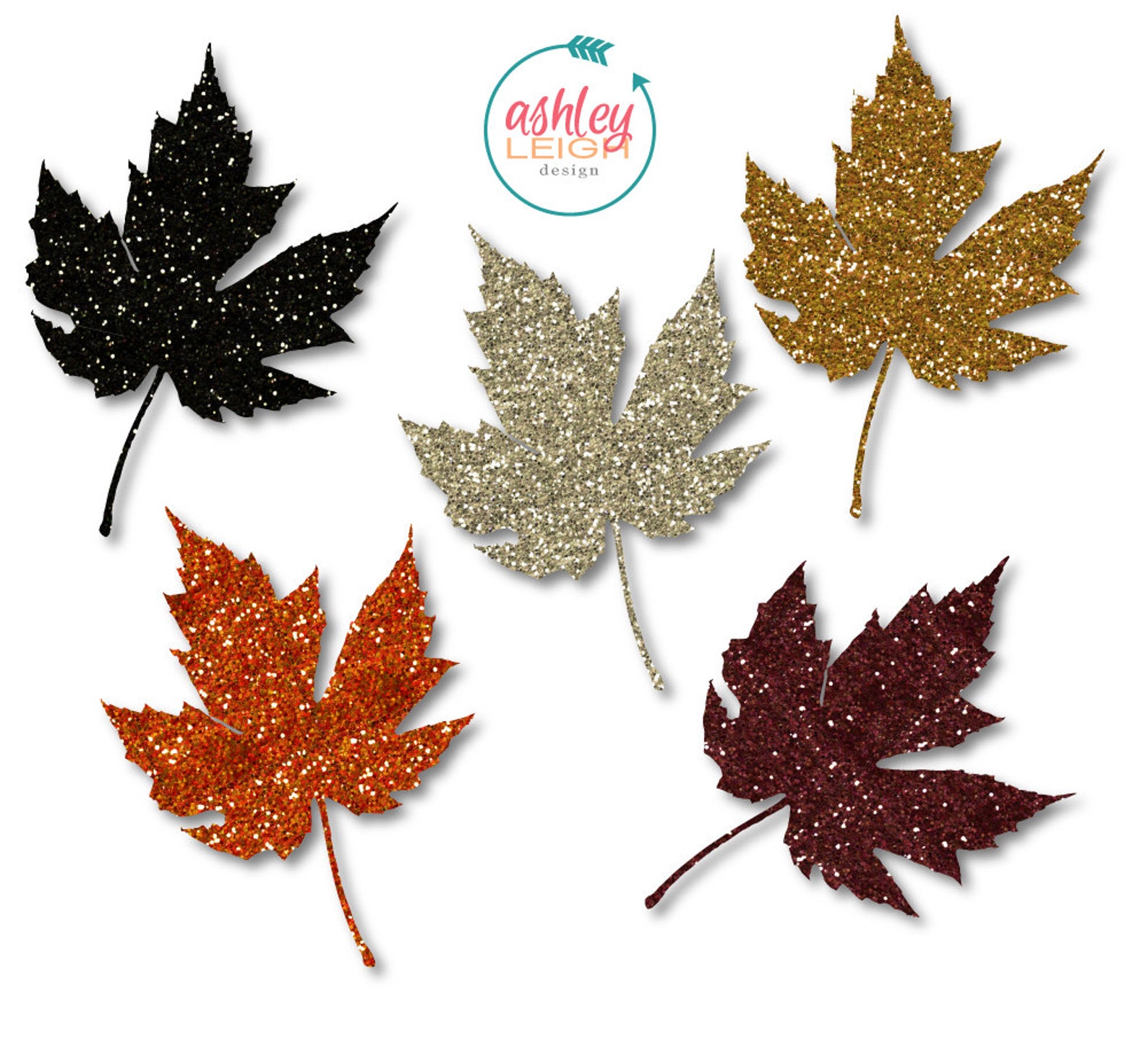 Glitter Leaves Clipart - Fall Clipart - Set of 10 PNG Files - Fall ...