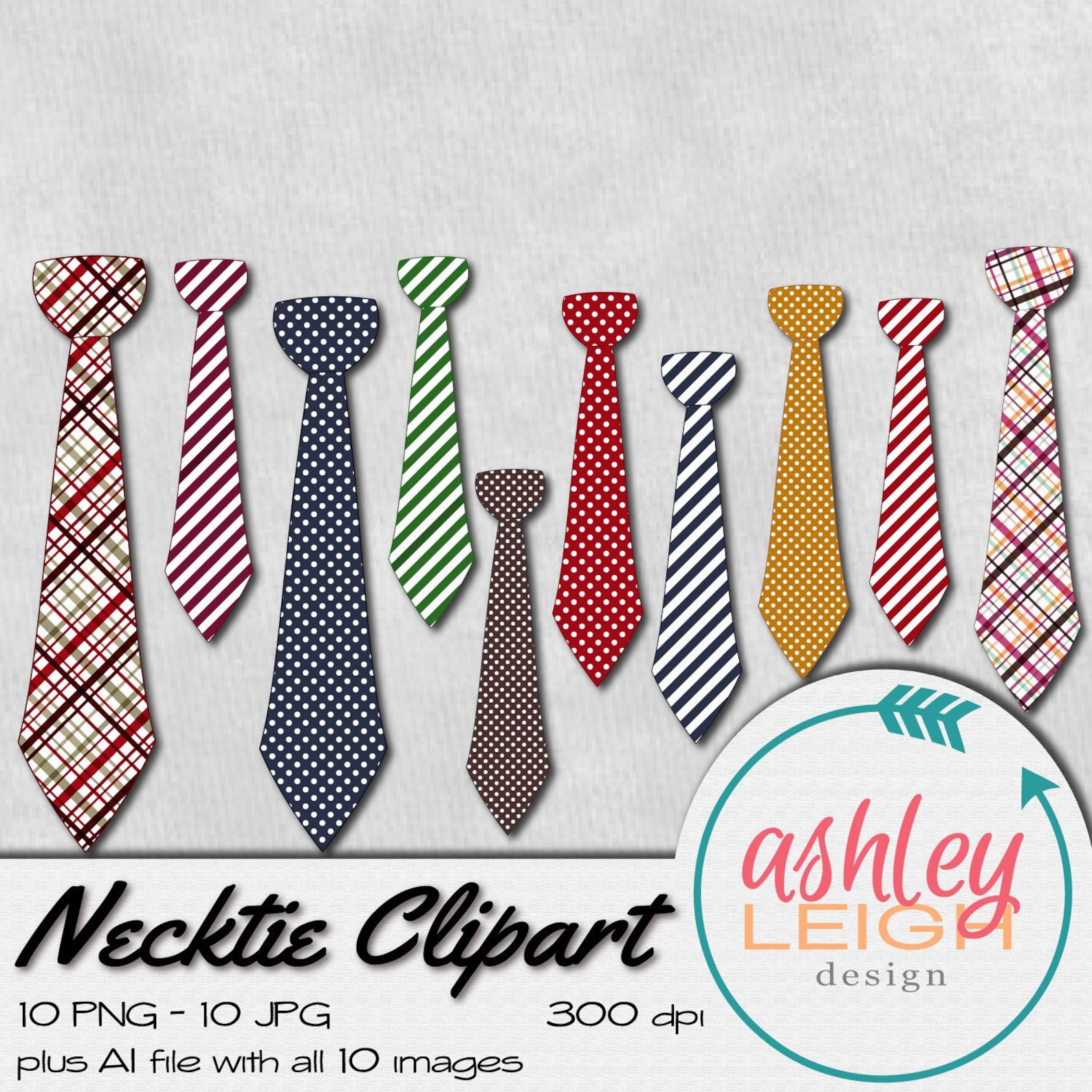 Father's Day Clip Art, Printable Necktie Clip Art, Set of 10 Neck Tie ...