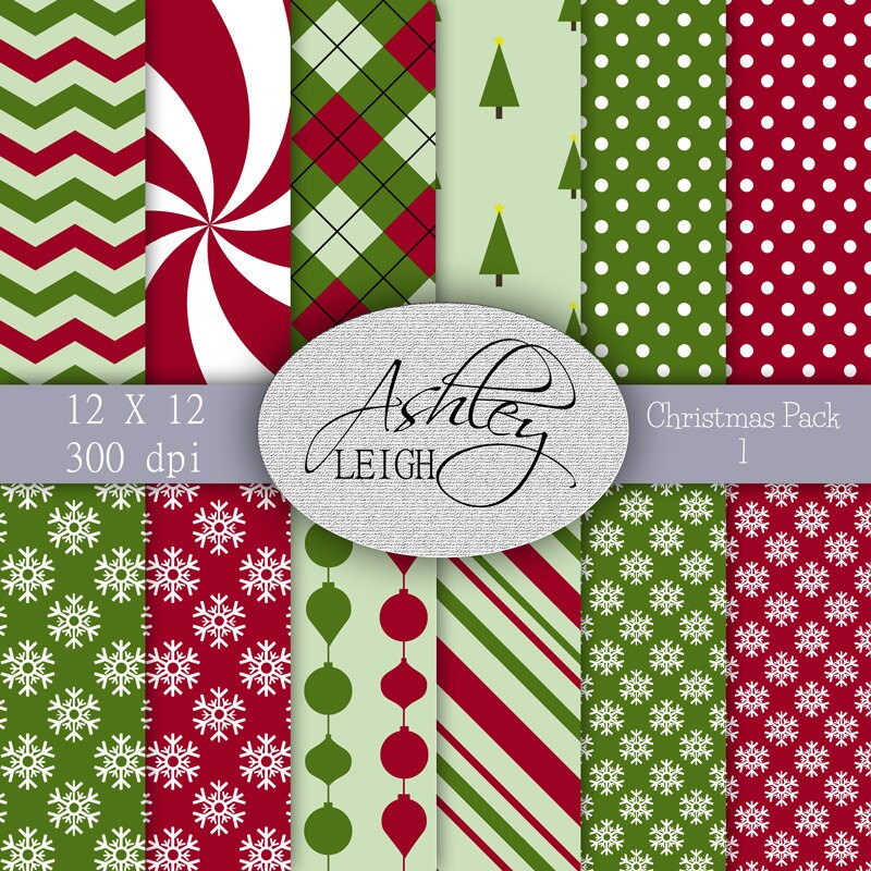 Christmas Digital Paper Pack 12 Sheets 300 Dpi 12 X 12 Hi Res JPG ...