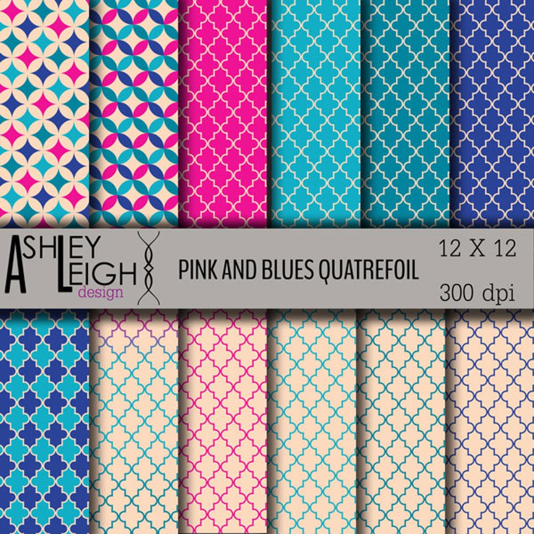 Quatrefoil Digital Paper Pack, Blue and Pink Digital Paper, Printable ...