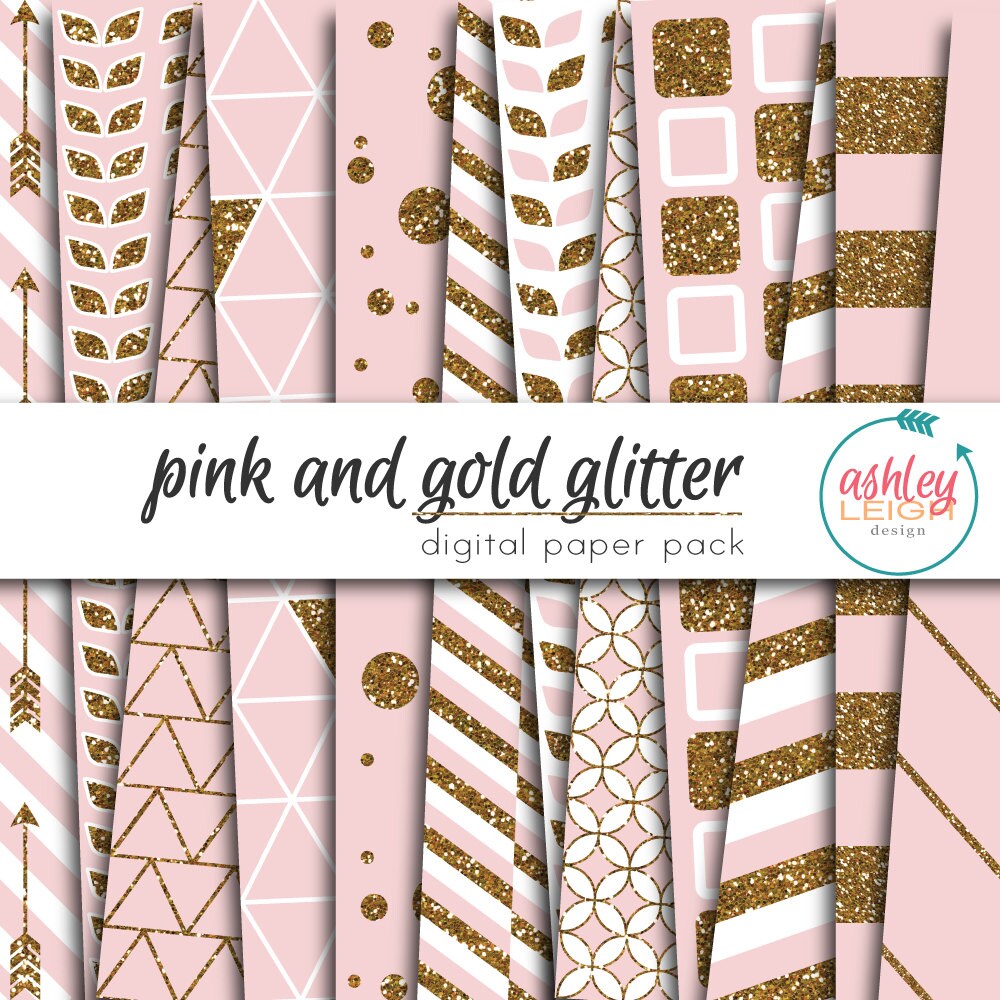 Pink and Gold Glitter Digital Paper Pack, Printable Digital Paper With ...