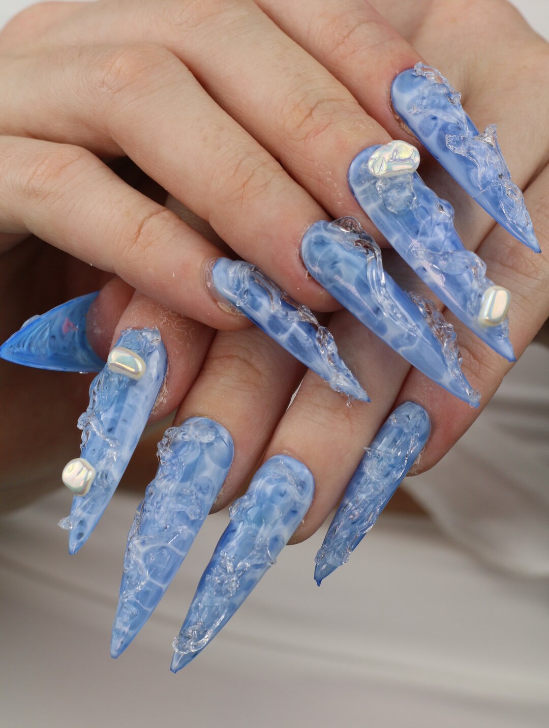 Marine Nails, Mermaid Core , 3d Nails , Pool Effect Nails - Etsy
