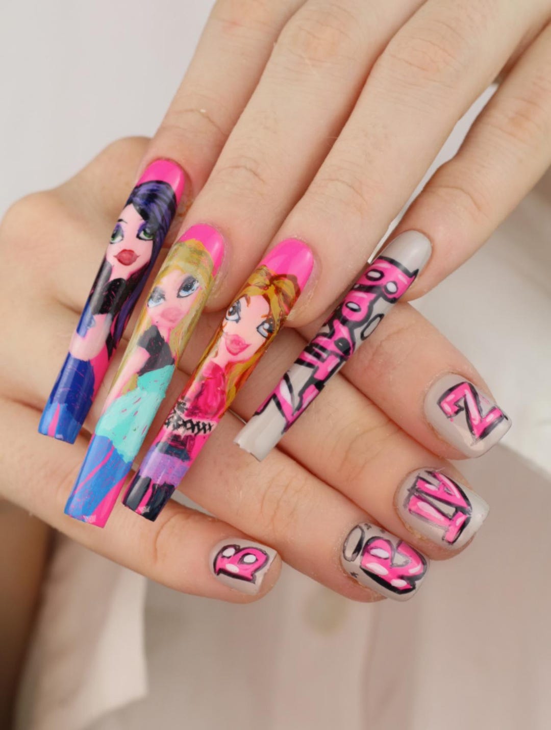 Bratz Press on Nails. Dolls Nails. Freehand Paint Nails. Different ...