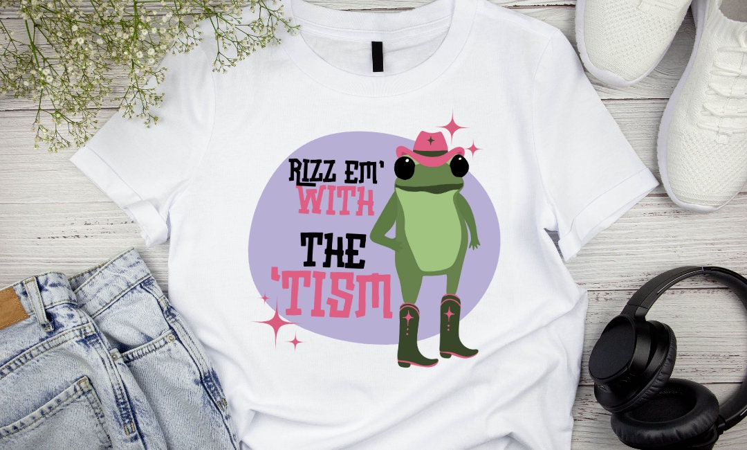 Rizz Em' With the 'tism Funny Meme Frog T-shirt,fun Frog T-shirt,quirky ...