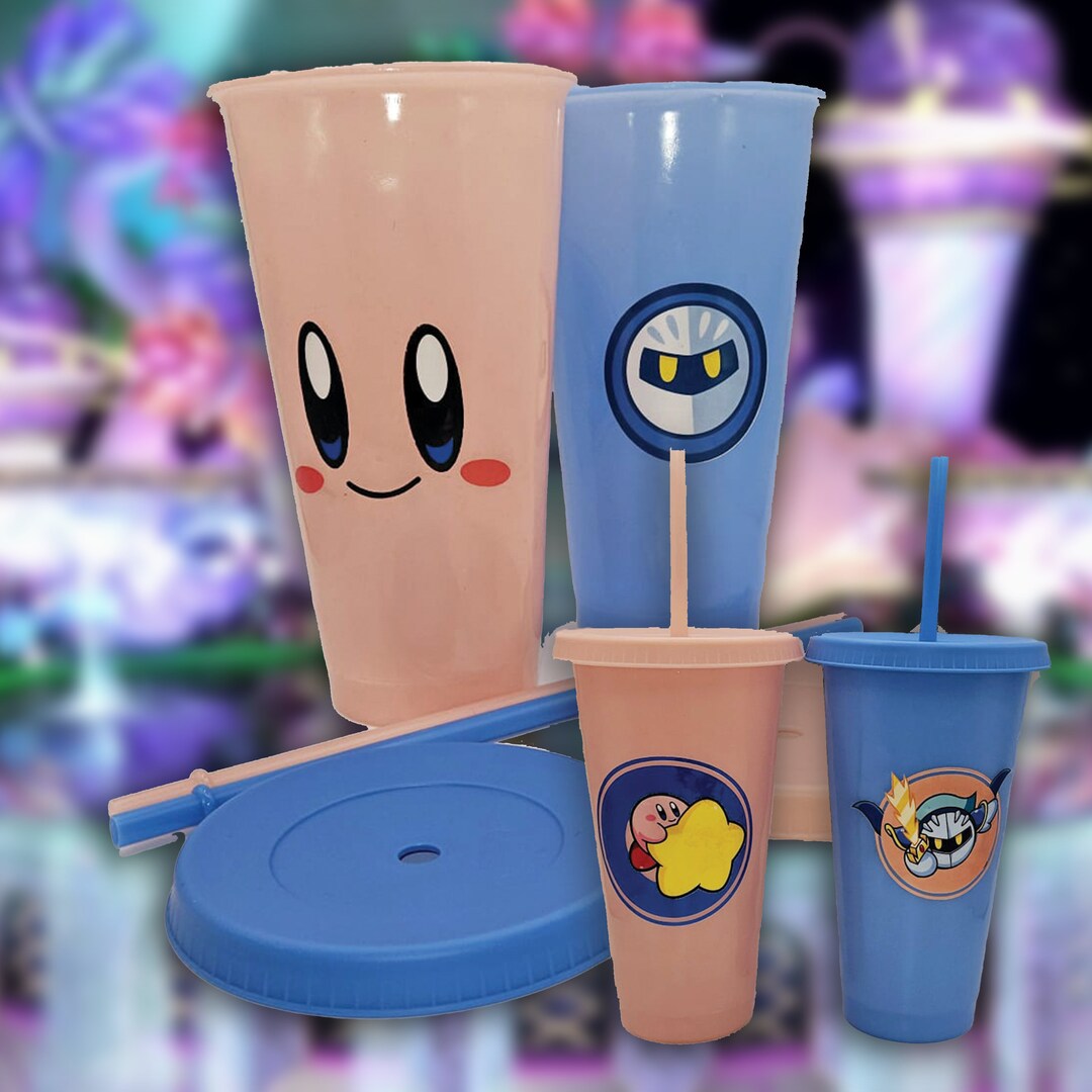Set of Kirby and Meta Knight Color Changing Cups With Lid and Straws - Etsy