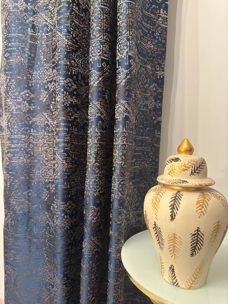 Luxury Navy Blue and Gold Curtains, Curtains for Living Room, Custom ...