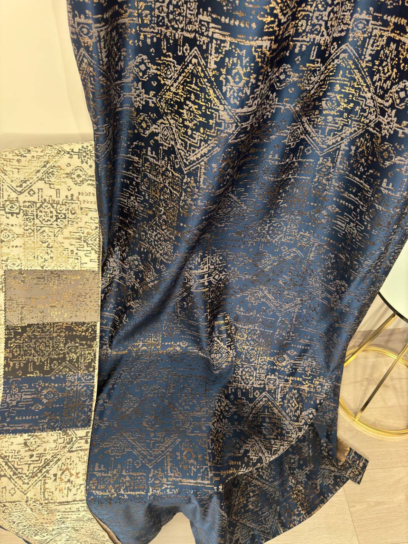 Luxury Navy Blue and Gold Curtains, Curtains for Living Room, Custom ...