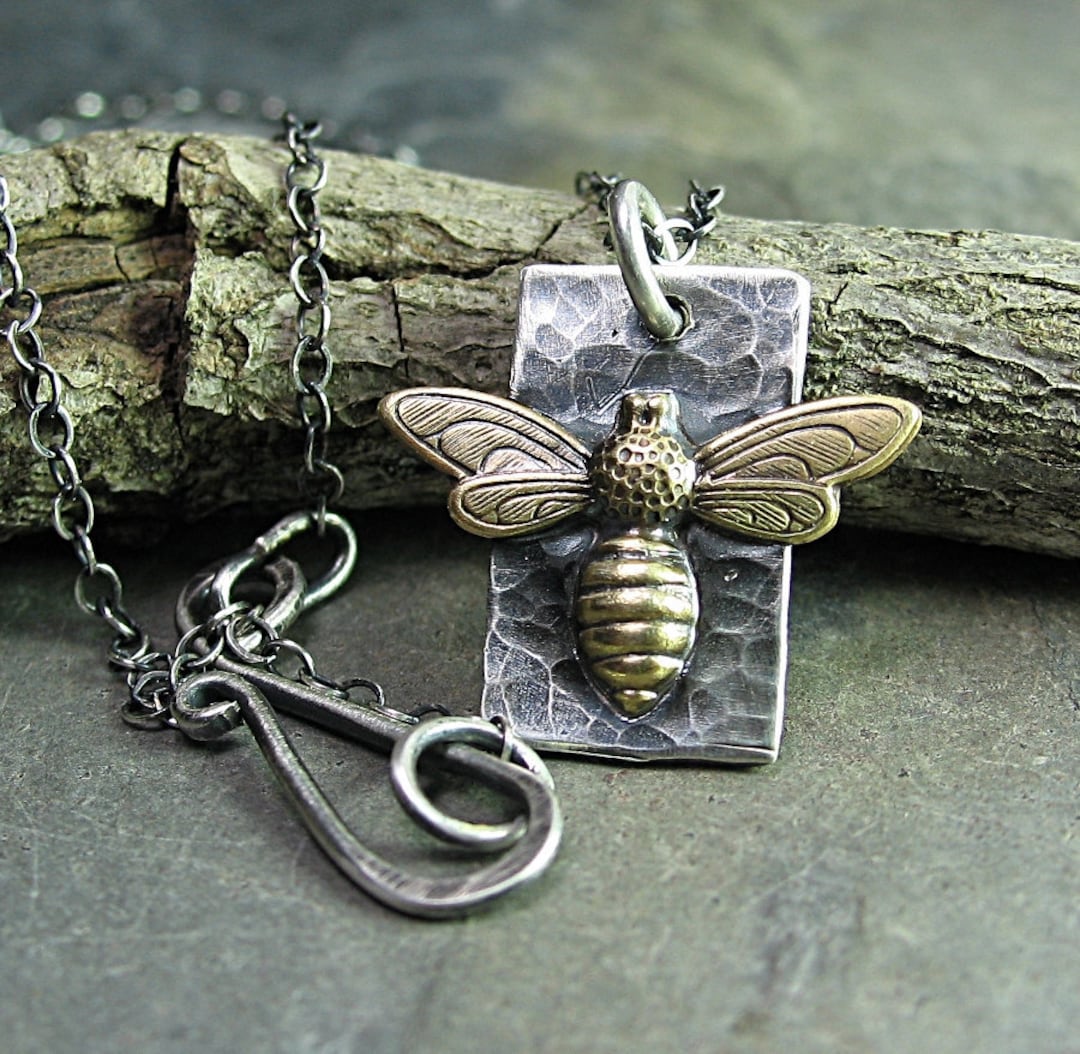 Bee Pendant Necklace Sterling Silver and Brass - Bee My Honey - Etsy