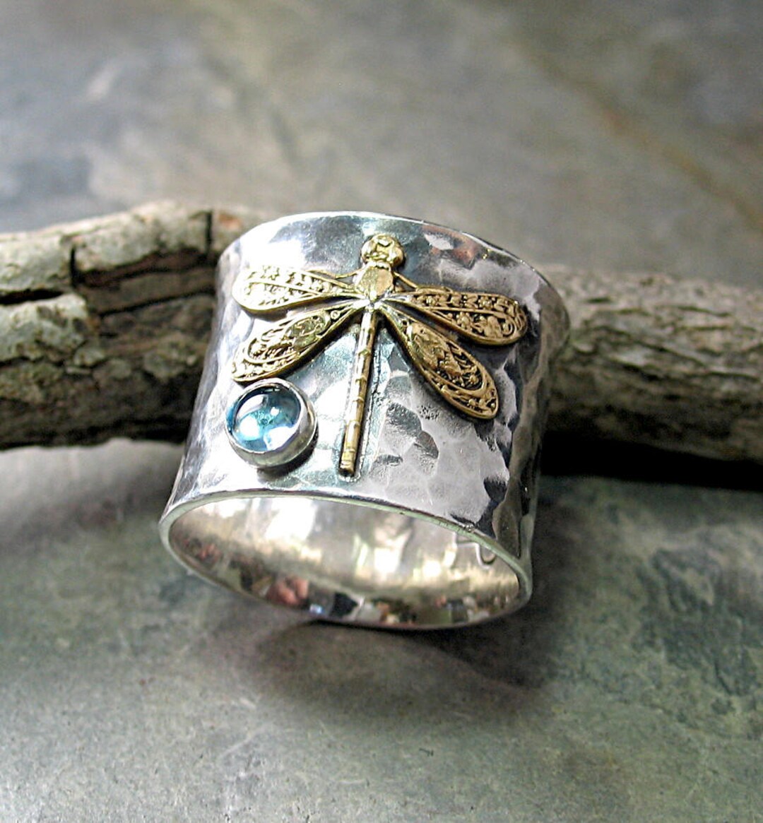 Dragonfly Ring Sterling Silver Gemstone Blue Topaz Amethyst - Etsy