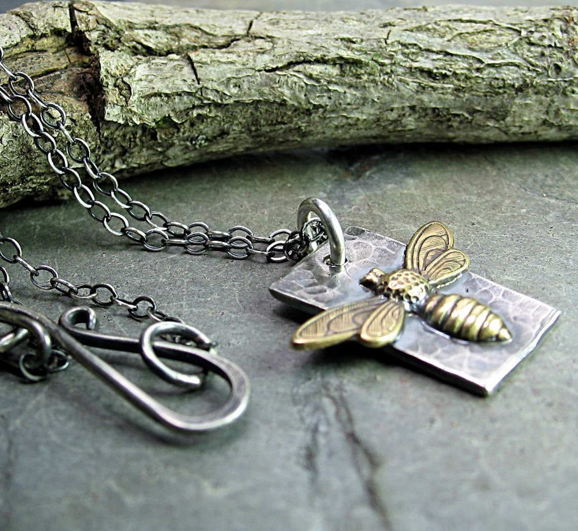 Bee Pendant Necklace Sterling Silver and Brass Bee My Honey - Etsy