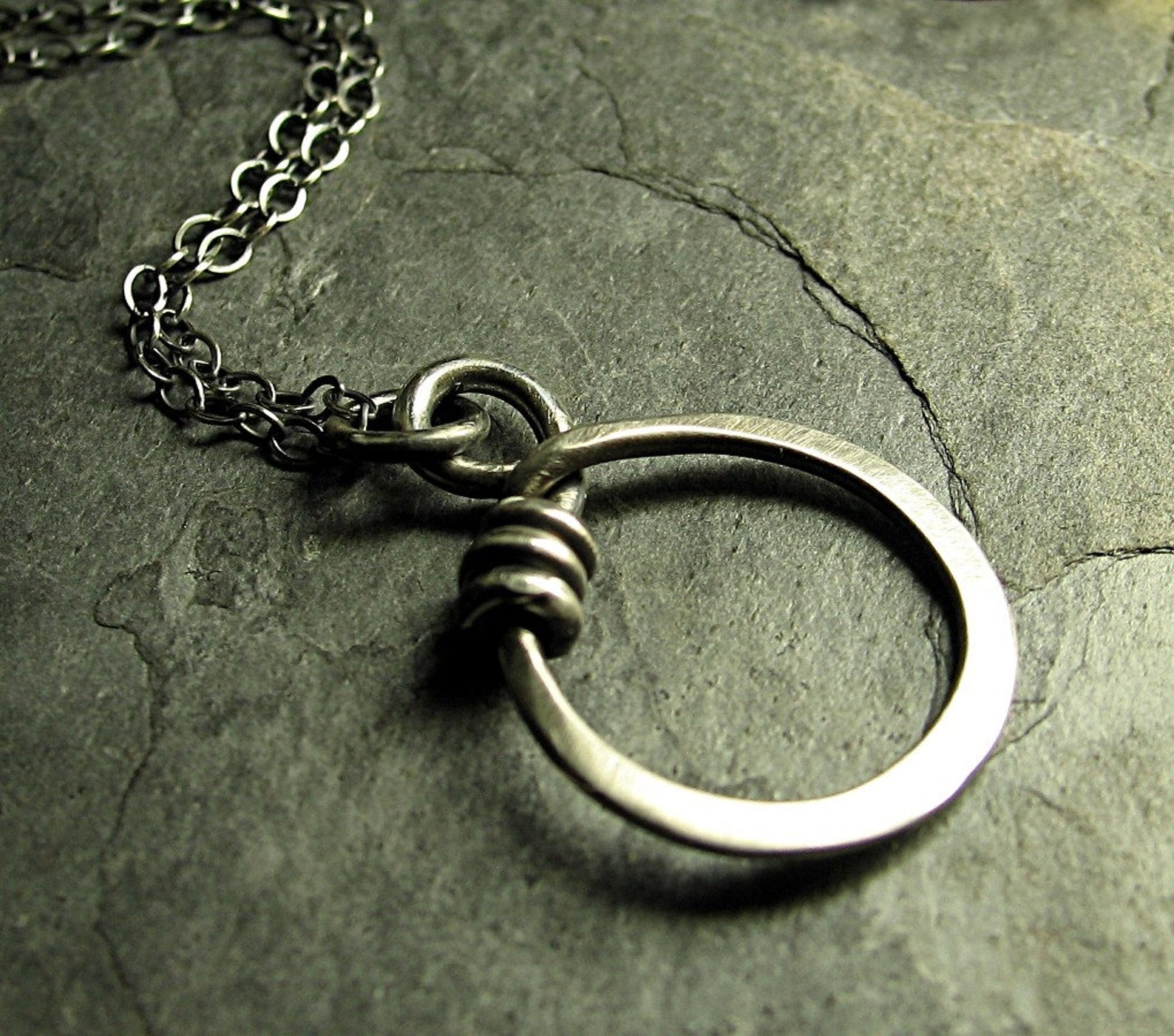 Rustic Sterling Silver Circle Pendant - Little Wrapped Oh - Etsy
