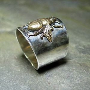 Bee Ring Bumblebee Honeybee Insect Sterling Silver Wide Band Ring - the ...
