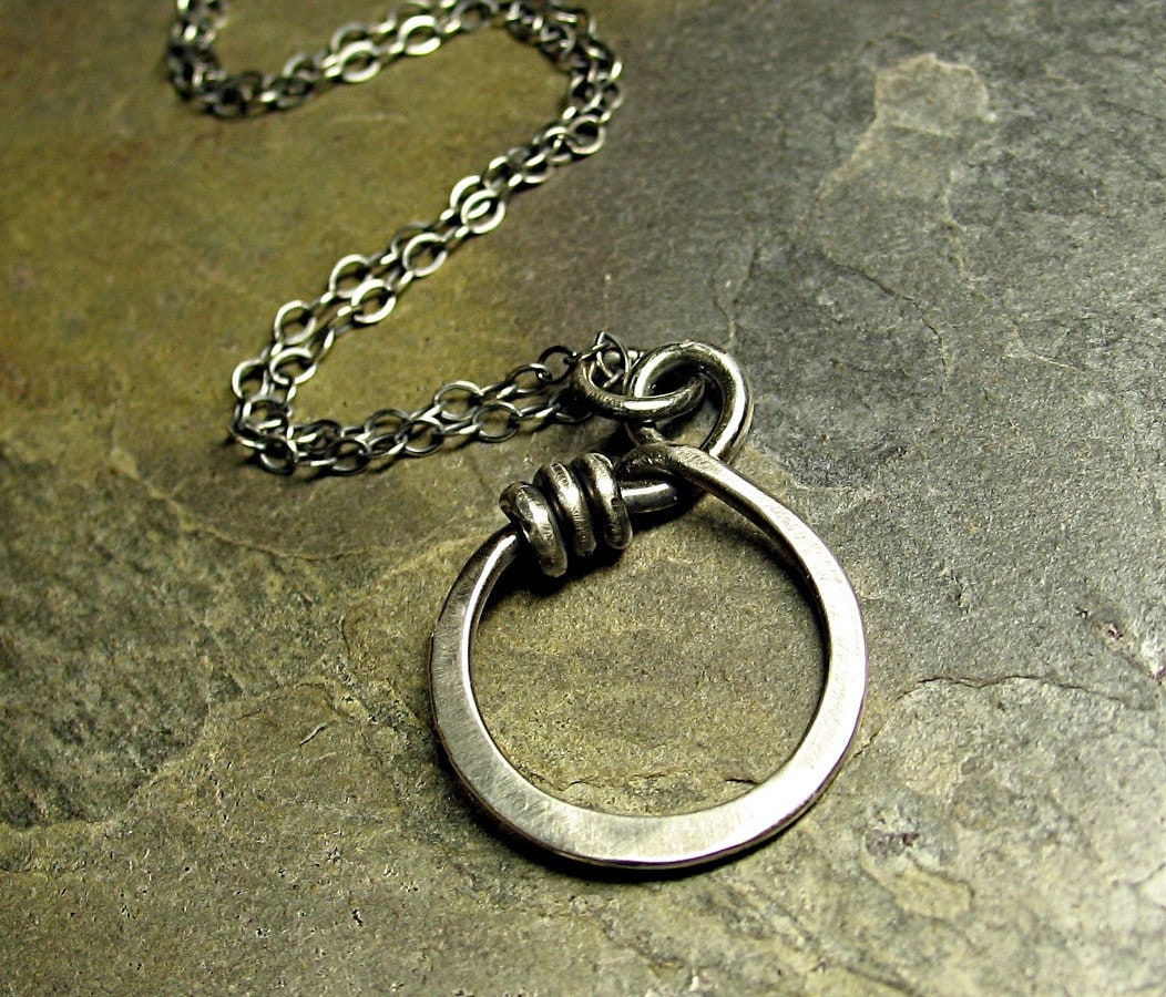 Rustic Sterling Silver Circle Pendant - Little Wrapped Oh - Etsy