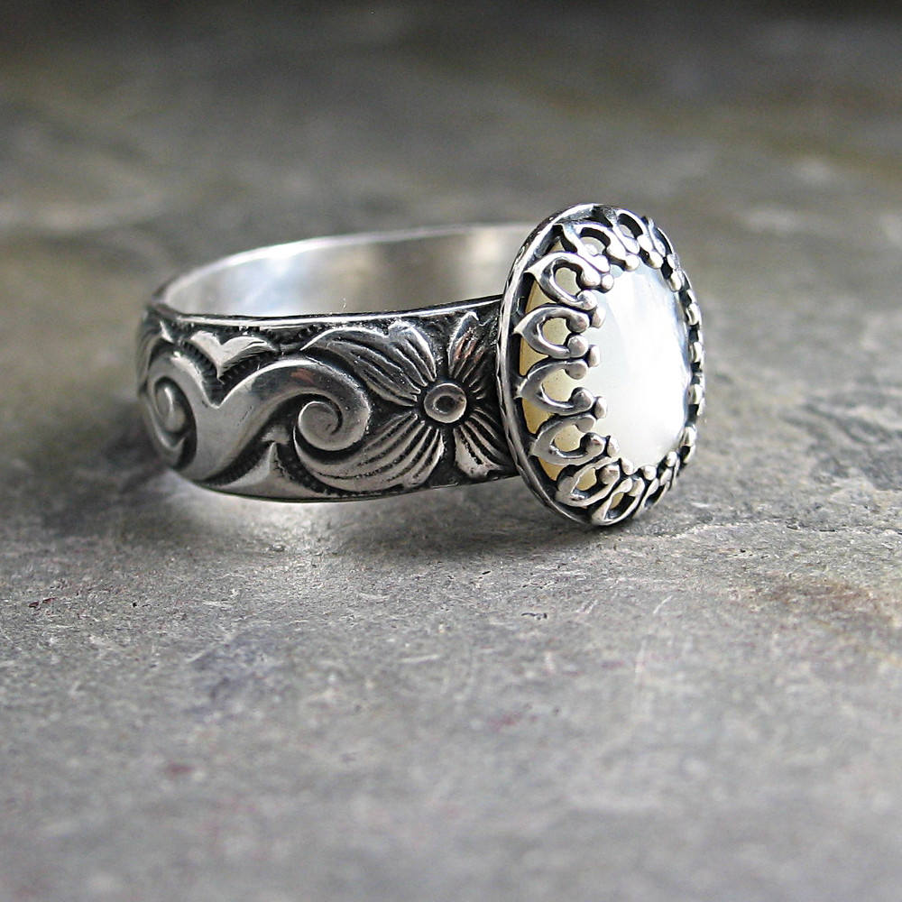Mother of Pearl Ring MOP Ring Solitaire Ring Pattern Wire - Etsy