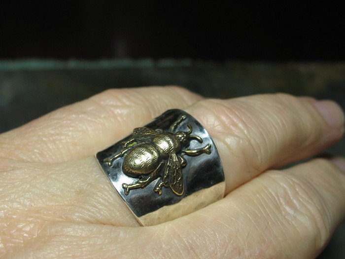 Bee Ring Bumblebee Honeybee Insect Sterling Silver Wide Band - Etsy