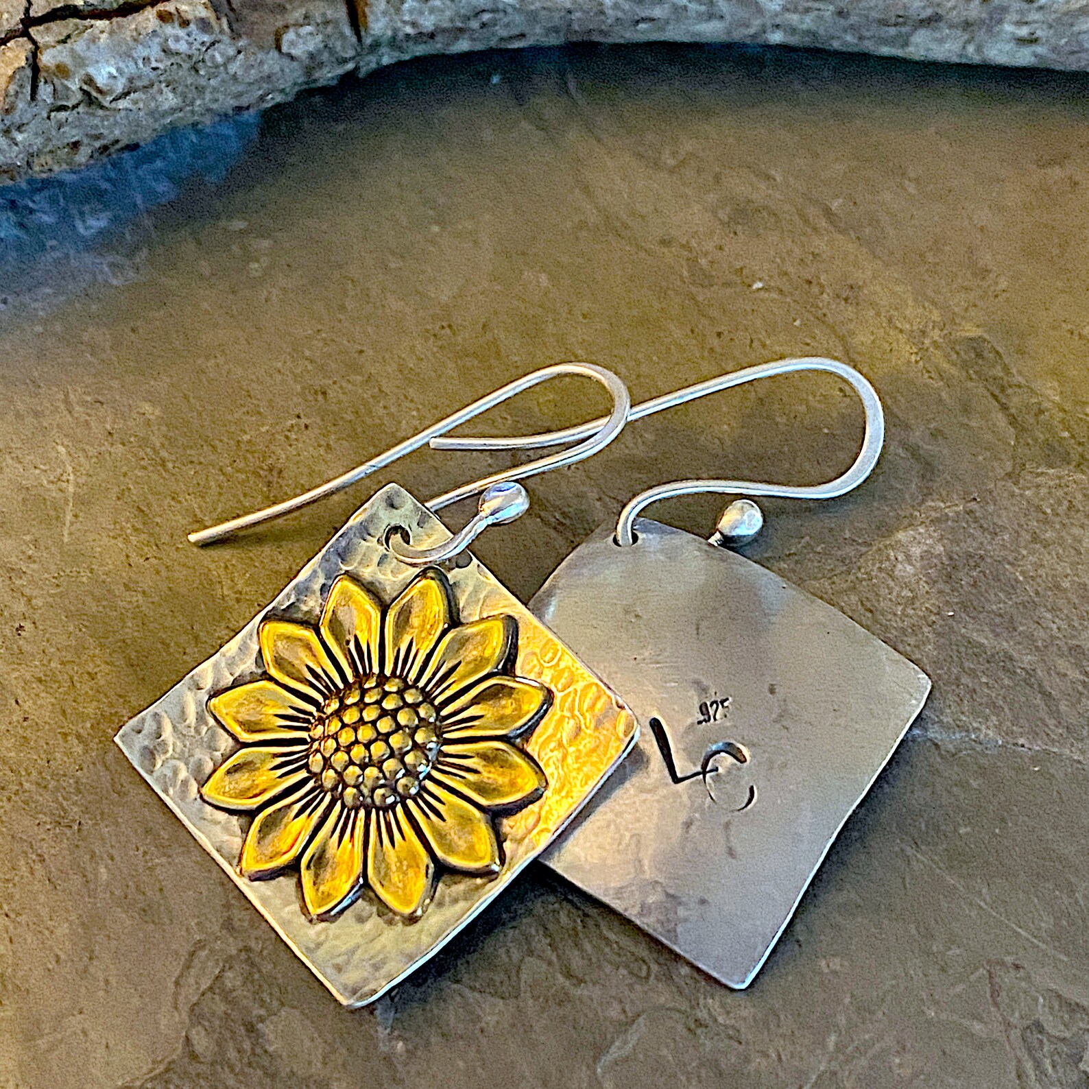 Sunflower Daisy Flower Earrings Sterling Silver Dangles Drops Mixed ...
