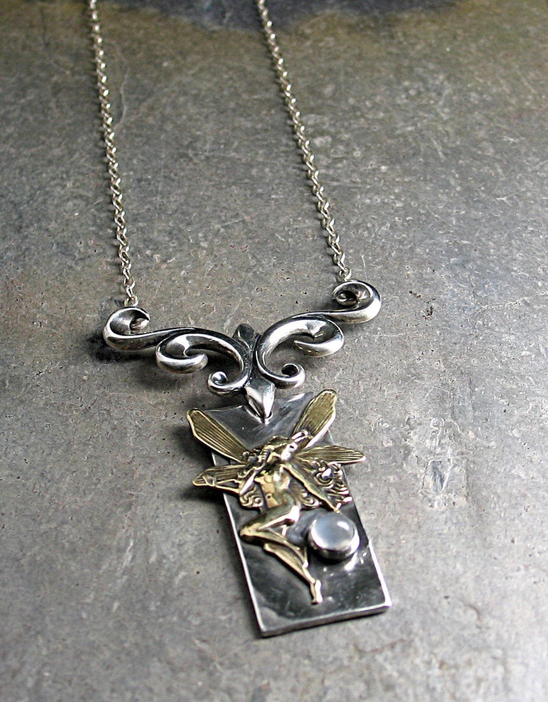 Fairy Pendant Necklace Moonstone Sterling Silver Cottagecore Fantasy ...
