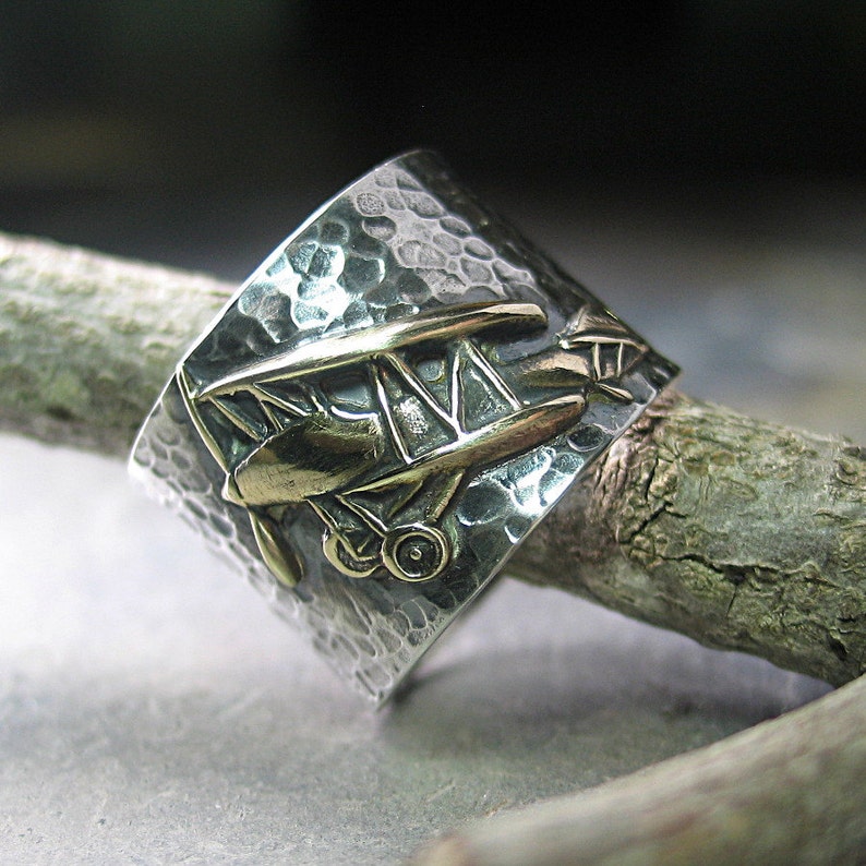 Aviation Ring Pilot Ring Airplane Biplane Sterling Silver | Etsy