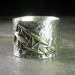Aviation Ring Pilot Ring Airplane Biplane Sterling Silver Brass Flying ...