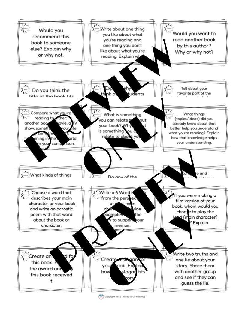 Reading Comprehension Task Cards for Class Novels, Book Clubs, or ...