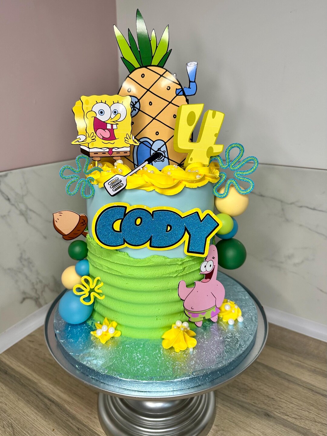 Personalised Sponge Theme Cake Topper Set - Etsy UK