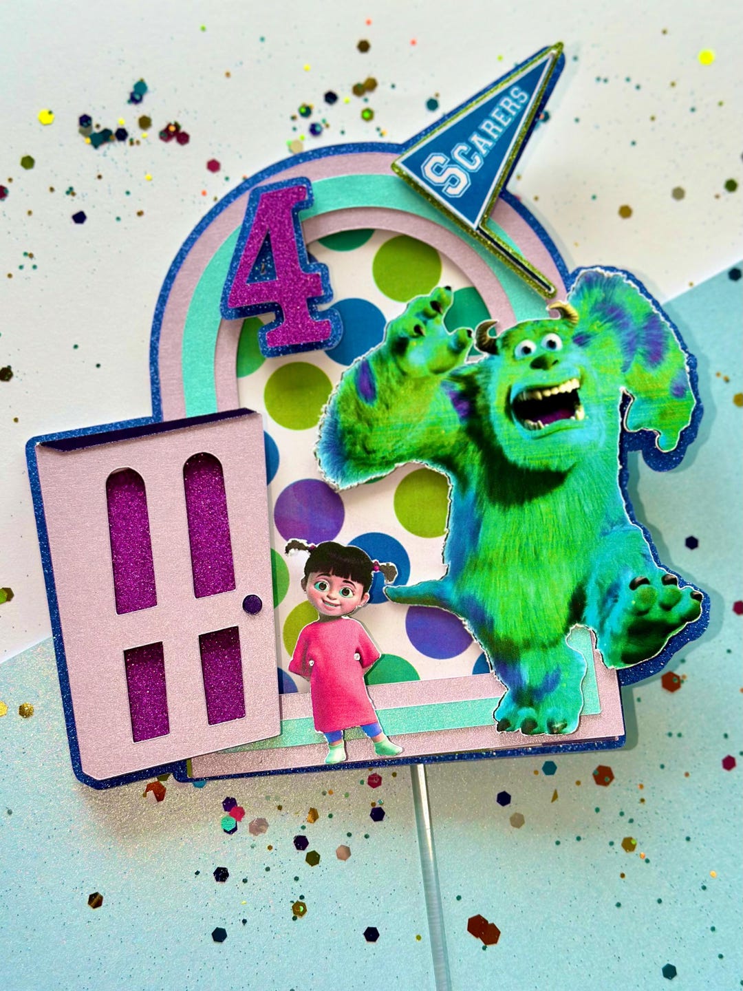 Monster Inspired Theme Glitter Cake Topper - Etsy