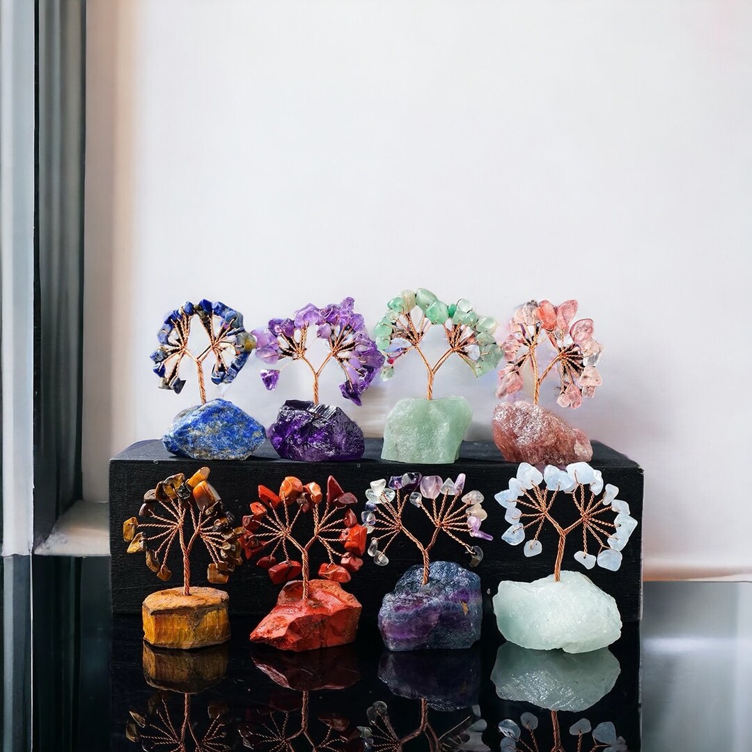 Natural Gemstone Crystal Lucky Tree With Raw Stone Base - Etsy